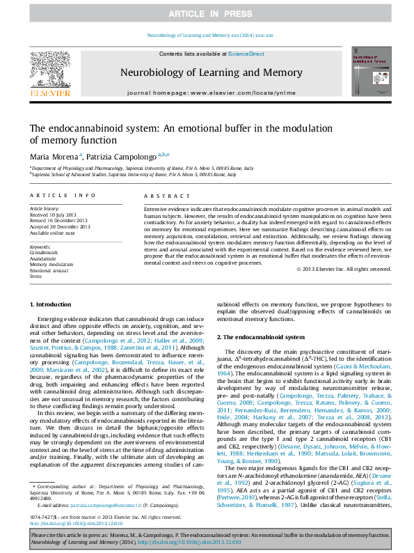 (PDF) The endocannabinoid system: An emotional buffer in the modulation ...