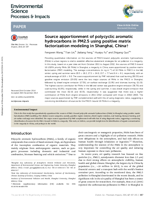 (PDF) Source apportionment of polycyclic aromatic hydrocarbons in urban ...