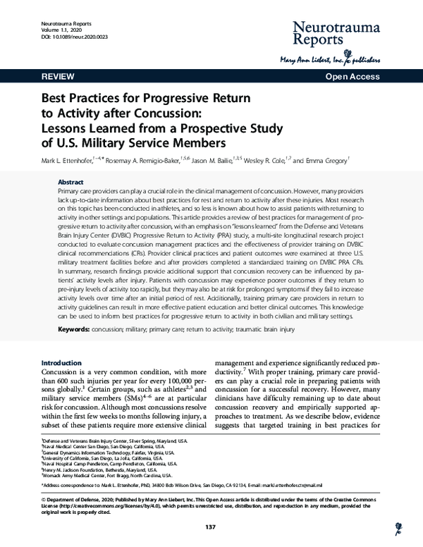 (PDF) Best Practices for Progressive Return to Activity after ...