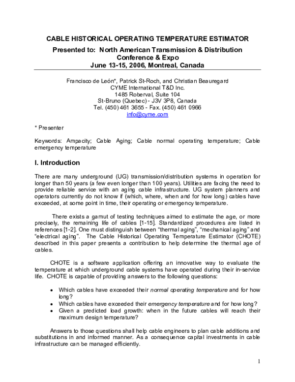 (PDF) Cable historical operating temperature estimator