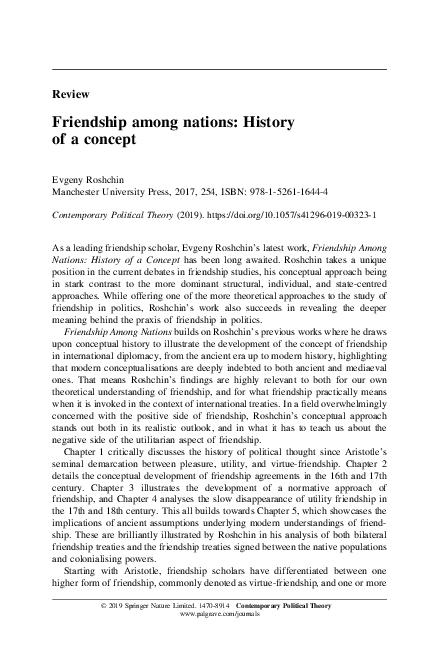 (PDF) Friendship among nations: History of a concept