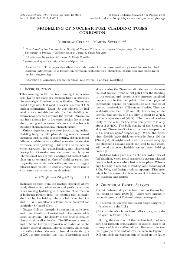 (PDF) Modelling of Nuclear Fuel Cladding Tubes Corrosion