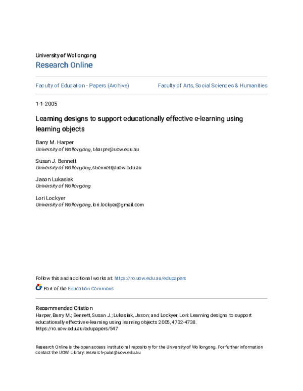 (PDF) Learning Designs to Support Educationally Effective E-learning ...