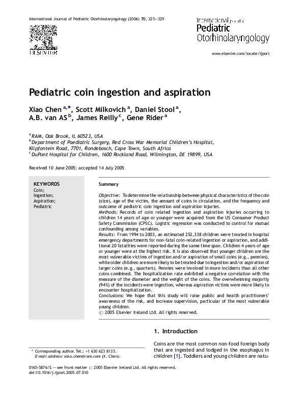 (PDF) Pediatric coin ingestion and aspiration