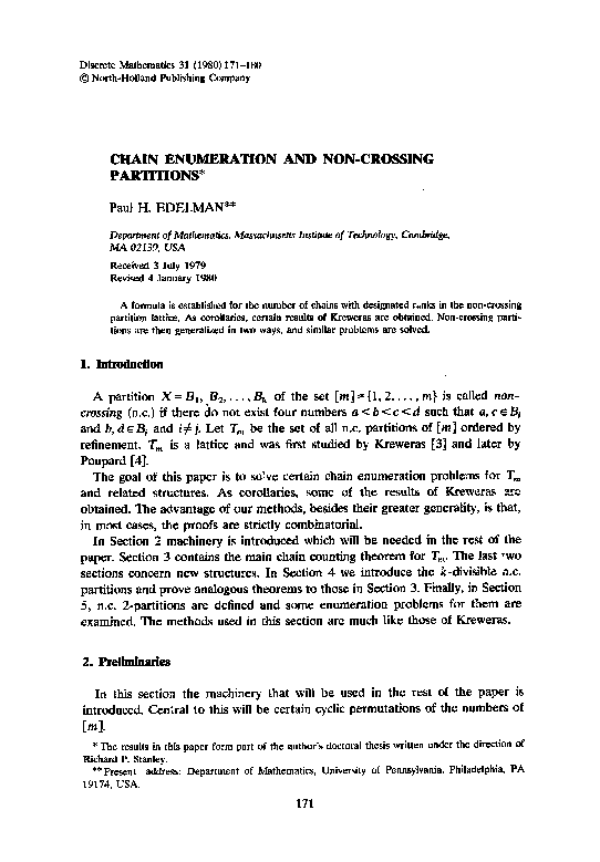 (PDF) Chain enumeration and non-crossing partitions
