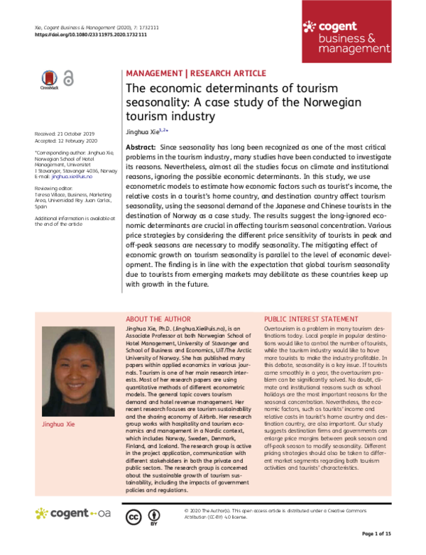 (PDF) The economic determinants of tourism seasonality: A case study of ...