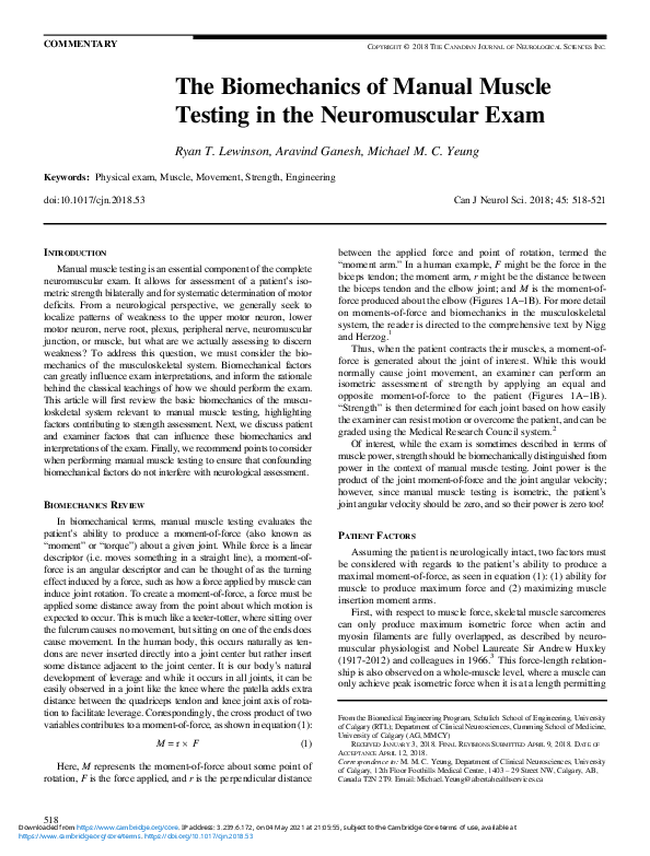 (PDF) The Biomechanics of Manual Muscle Testing in the Neuromuscular Exam