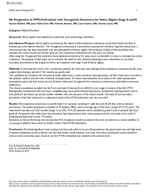 (PDF) No Progression to MTPJ Arthrodesis with Youngswick Osteotomy for ...