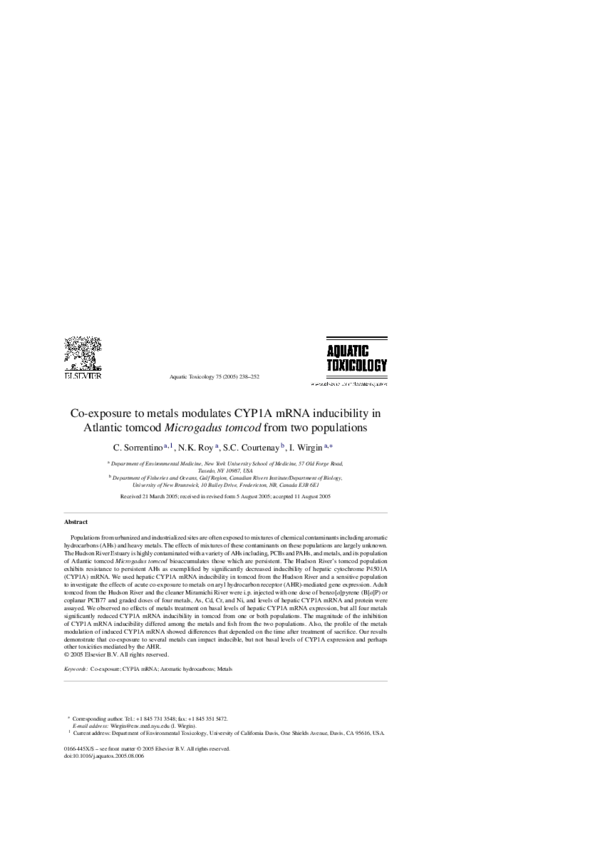 (PDF) Co-exposure to metals modulates CYP1A mRNA inducibility in ...