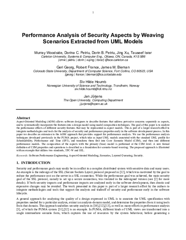 Pdf Performance Analysis Of Security Aspects By Weaving Scenarios Extracted From Uml Models