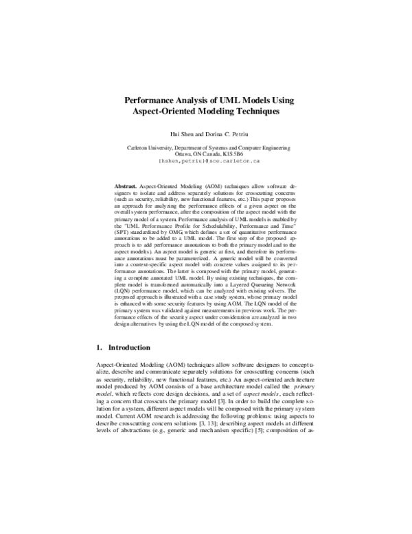 (PDF) Performance Analysis of UML Models Using Aspect-Oriented Modeling Techniques | Dorina ...