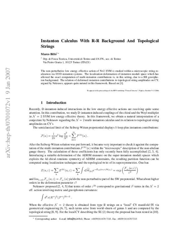 (PDF) Instanton calculus with R-R background and topological strings