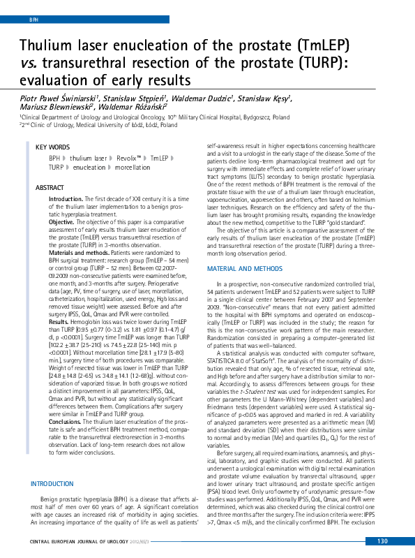 (PDF) BPH Thulium laser enucleation of the prostate (TmLEP) vs ...