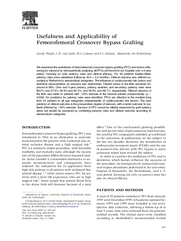 (PDF) Usefulness and applicability of femorofemoral crossover bypass ...