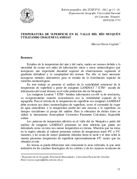 (PDF) Temperatura de superficie en el Valle del Río Neuquén Utilizando ...
