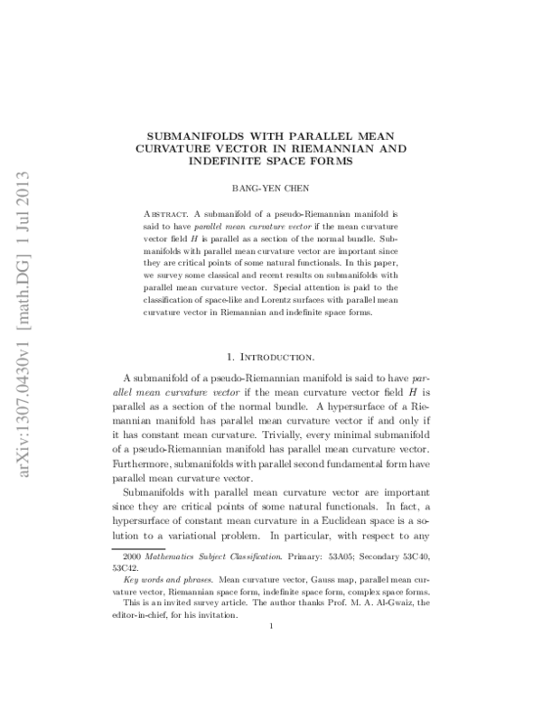 Pdf Submanifolds With Parallel Mean Curvature Vector In A Real Space Form