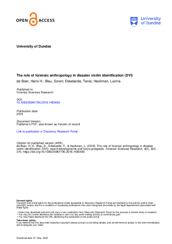 (PDF) The role of forensic anthropology in Disaster Victim ...