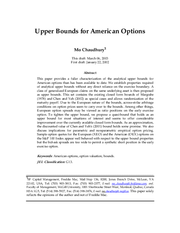 (PDF) Upper Bounds for American Options
