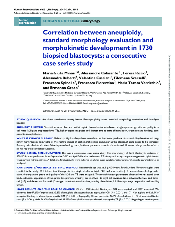 (PDF) Correlation between aneuploidy, standard morphology evaluation ...