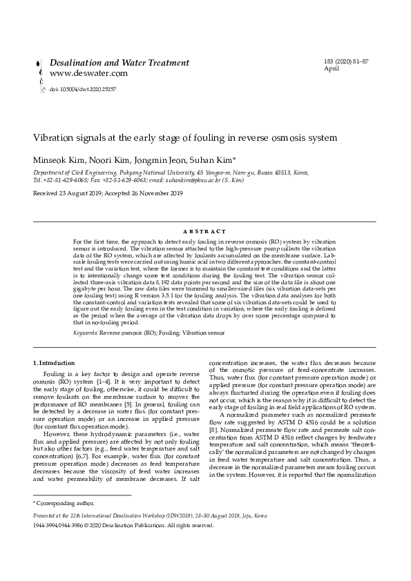 (PDF) Vibration signals at the early stage of fouling in reverse ...