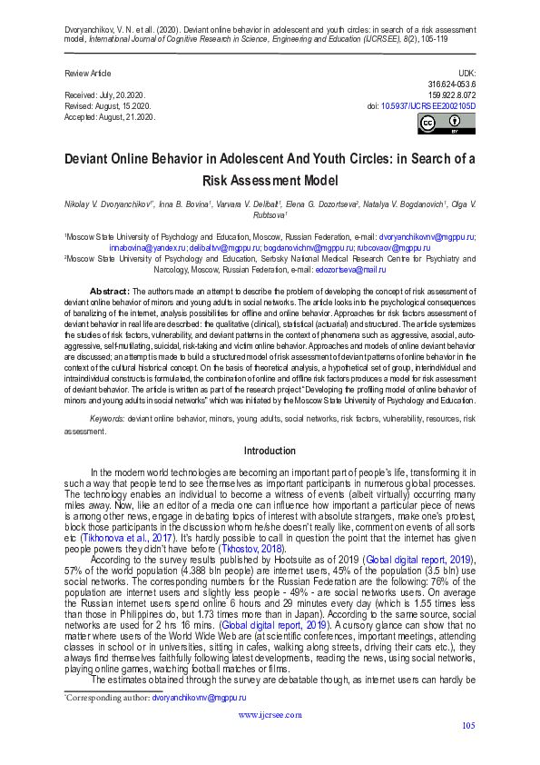(PDF) Deviant online behavior in adolescent and youth circles: In ...