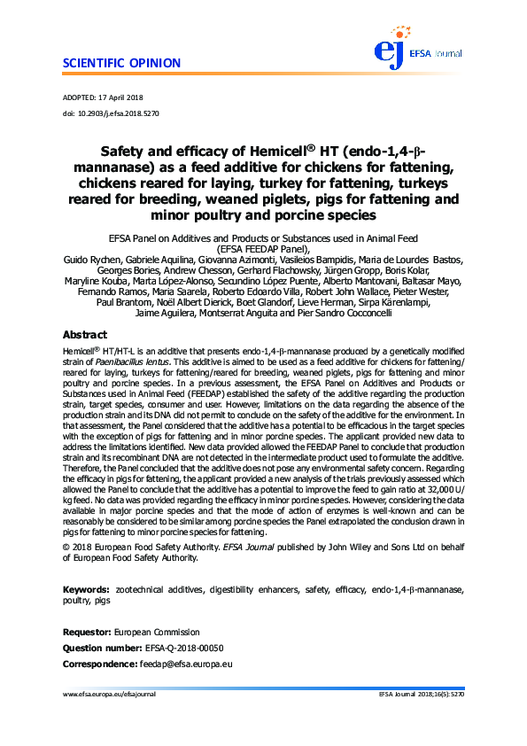 (PDF) Safety and efficacy of Hemicell® HT (endo‐1,4‐β‐mannanase) as a ...