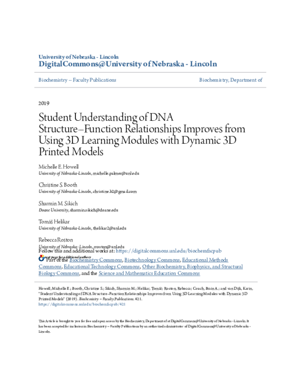 (PDF) Student Understanding of DNA Structure–Function Relationships Improves from Using 3D ...