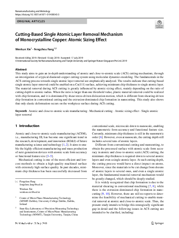 (PDF) Cutting-Based Single Atomic Layer Removal Mechanism of ...