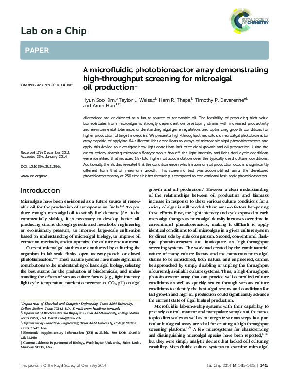 (PDF) A microfluidic photobioreactor array demonstrating high ...