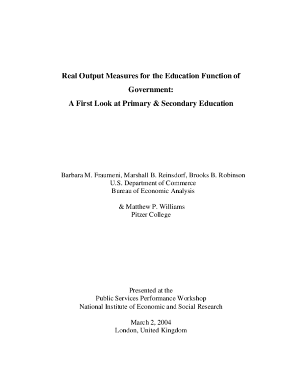 (PDF) Real Output Measures for the Education Function of Government: A ...