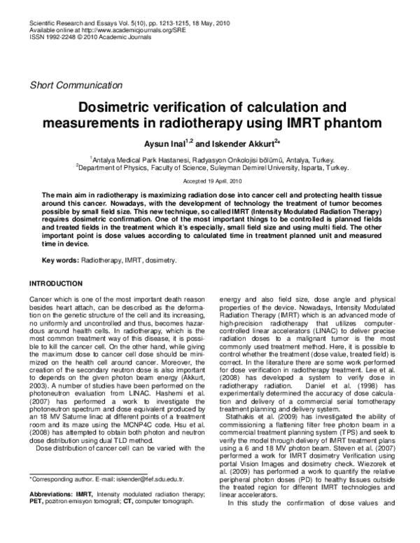 (PDF) Dosimetric verification of calculation and measurements in ...