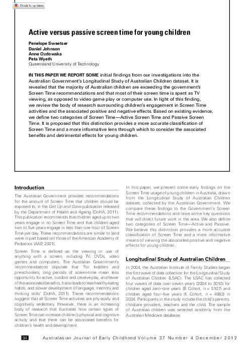 (PDF) Active versus Passive Screen Time for Young Children