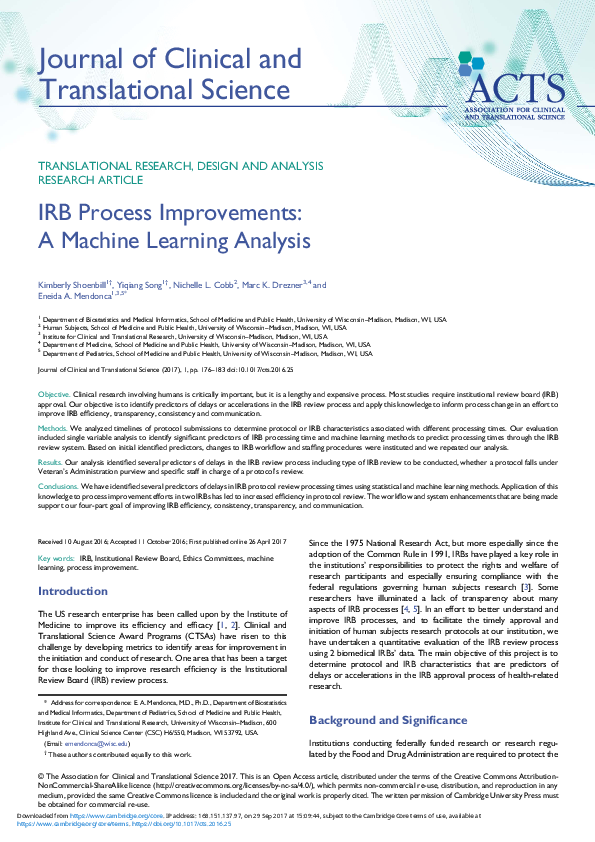 (PDF) IRB Process Improvements: A Machine Learning Analysis