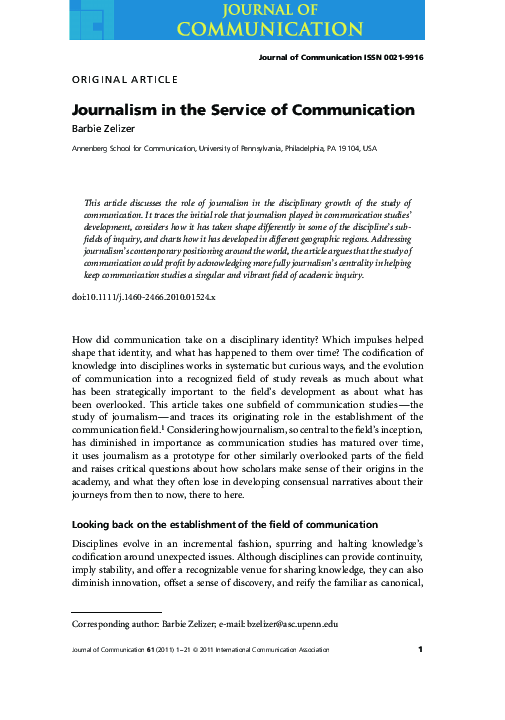 (PDF) Journalism in the Service of Communication