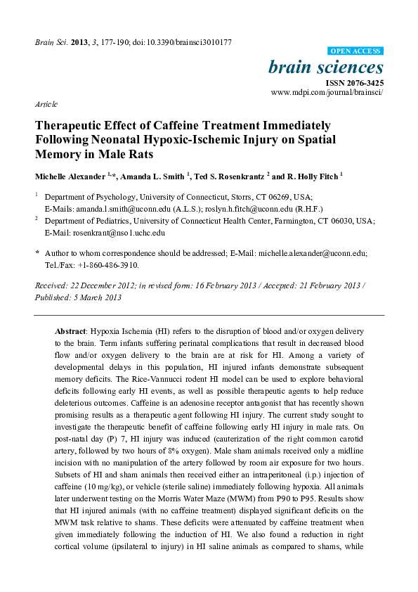 (PDF) Therapeutic Effect of Caffeine Treatment Immediately Following ...