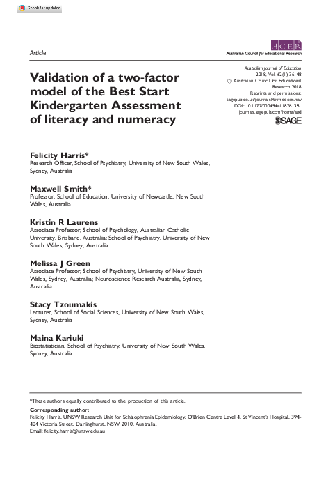 (PDF) Validation of a two-factor model of the Best Start Kindergarten Assessment of literacy and ...