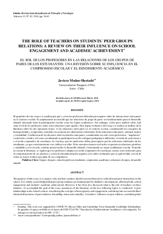 (PDF) The Role of Teachers on Students' Peer Groups Relations: A Review ...