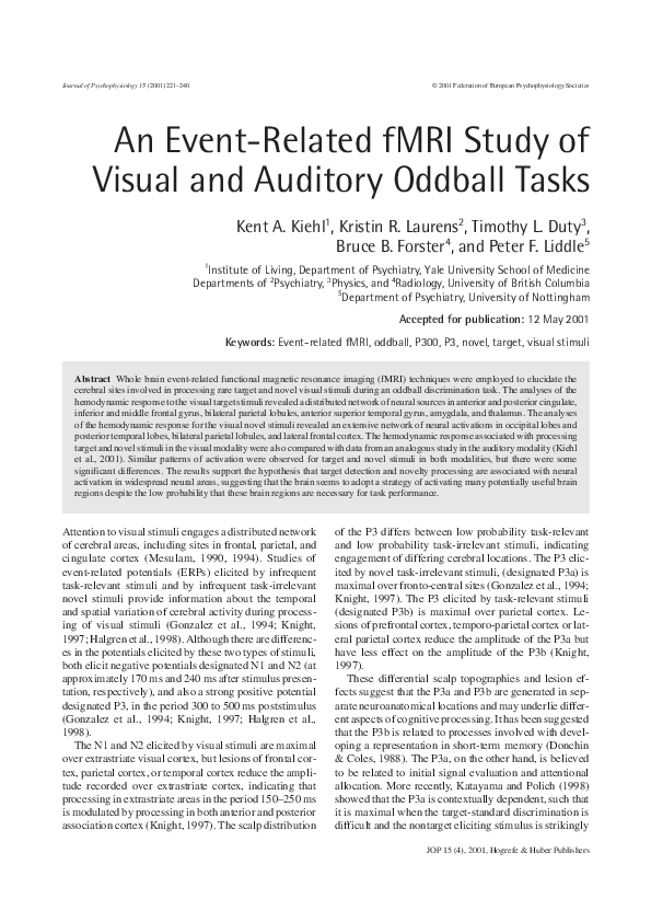 (PDF) An Event-Related fMRI Study of Visual and Auditory Oddball Tasks