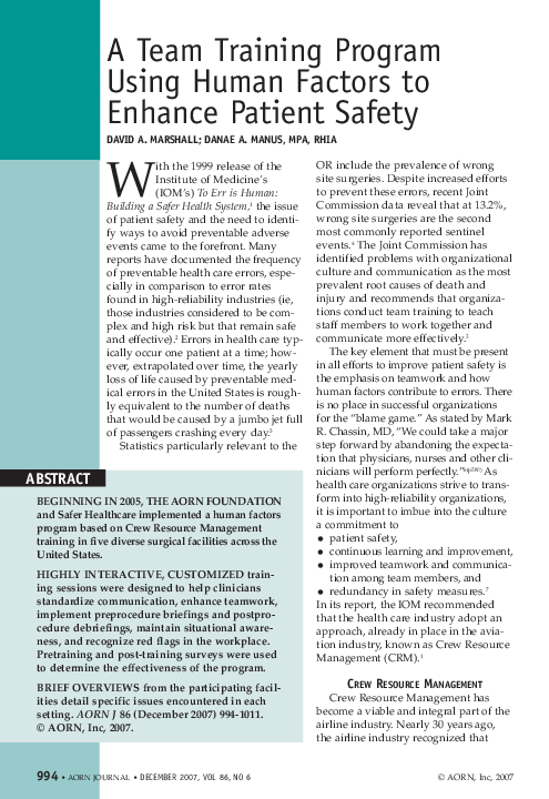 (PDF) A Team Training Program Using Human Factors to Enhance Patient ...