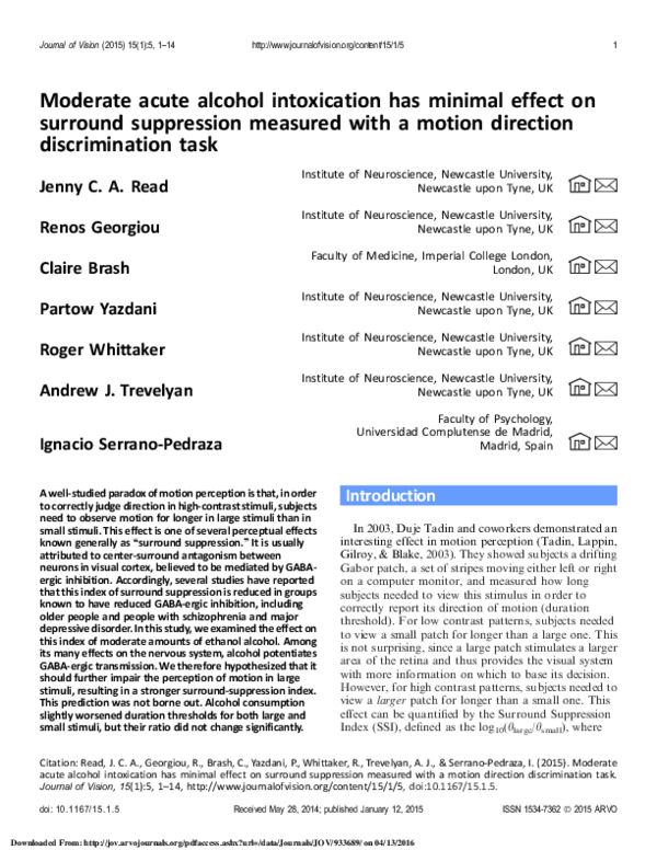 (PDF) Moderate acute alcohol intoxication has minimal effect on ...