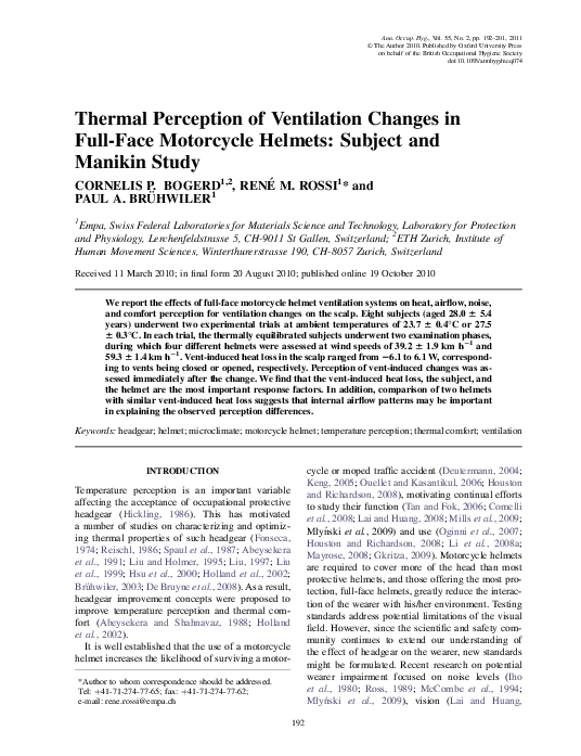 (PDF) Thermal Perception of Ventilation Changes in Full-Face Motorcycle ...