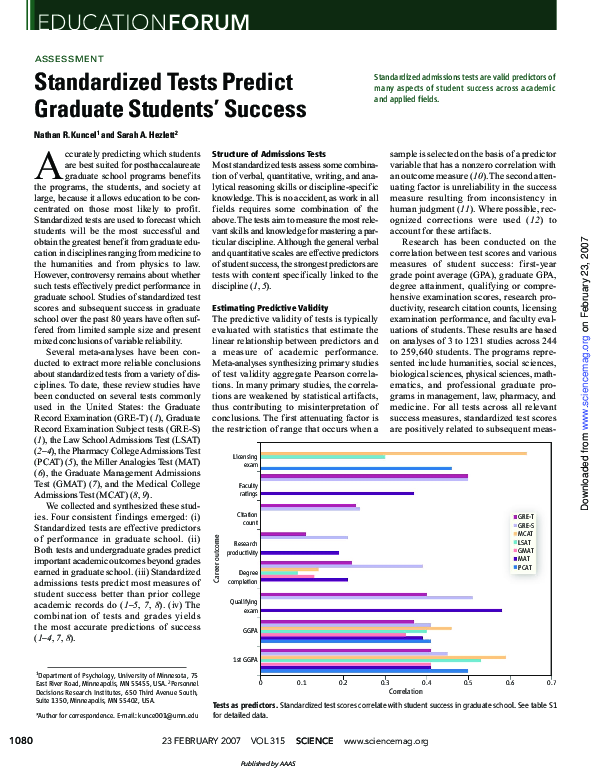 (PDF) ASSESSMENT: Standardized Tests Predict Graduate Students' Success