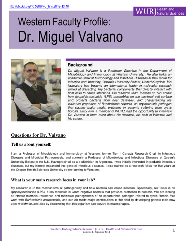 (PDF) Western Faculty Profile: Dr. Miguel Valvano