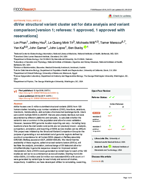 (PDF) dbVar structural variant cluster set for data analysis and variant comparison