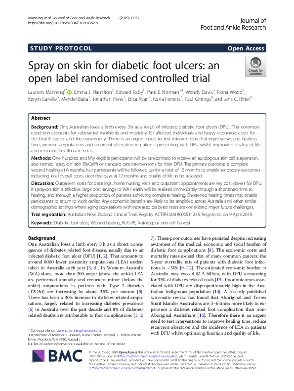 (PDF) Spray on skin for diabetic foot ulcers: an open label randomised ...