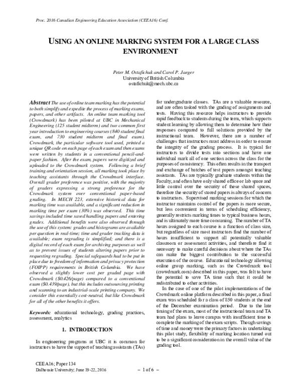 (PDF) Using an Online Marking System for a Large Class Environment