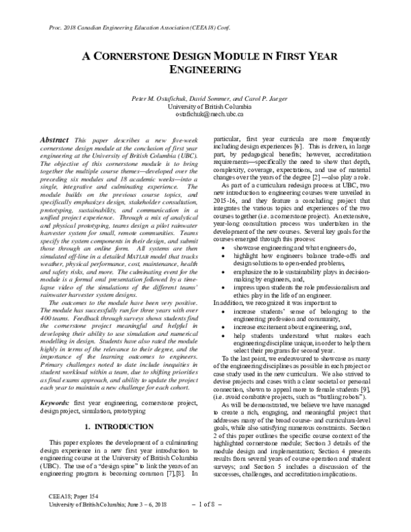 (PDF) A Cornerstone Design Module in First Year Engineering