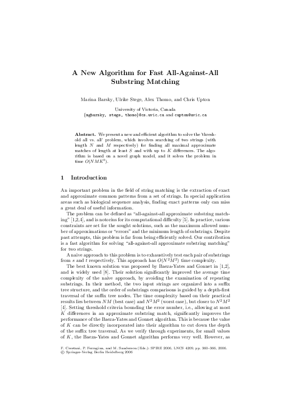 Pdf Efficient All Against All Substring Matching Algorithm
