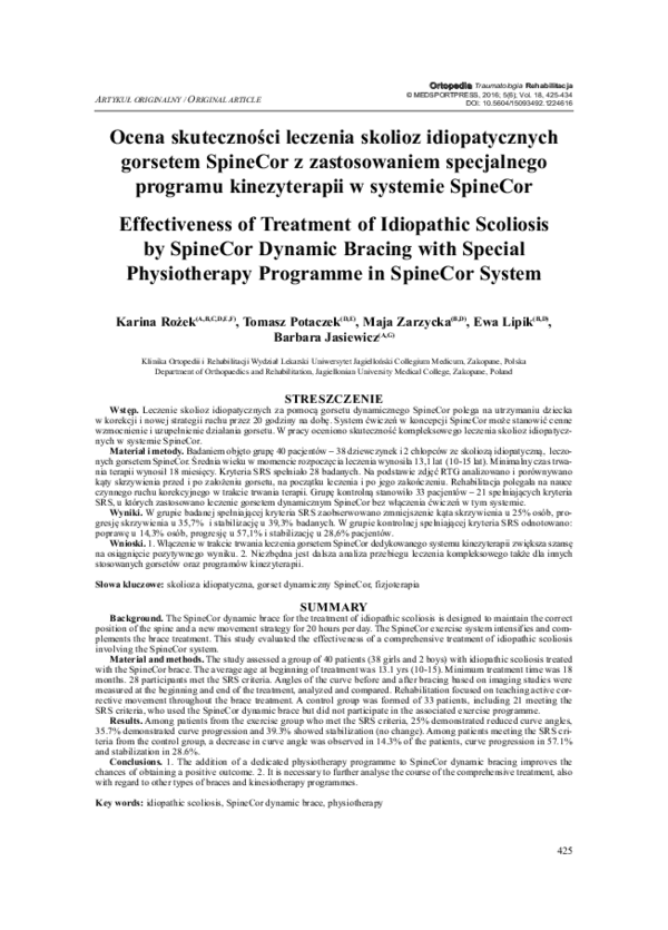 (PDF) Effectiveness of Treatment of Idiopathic Scoliosis by SpineCor ...