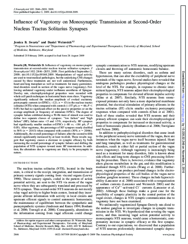 (PDF) Influence of Vagotomy on Monosynaptic Transmission at Second ...